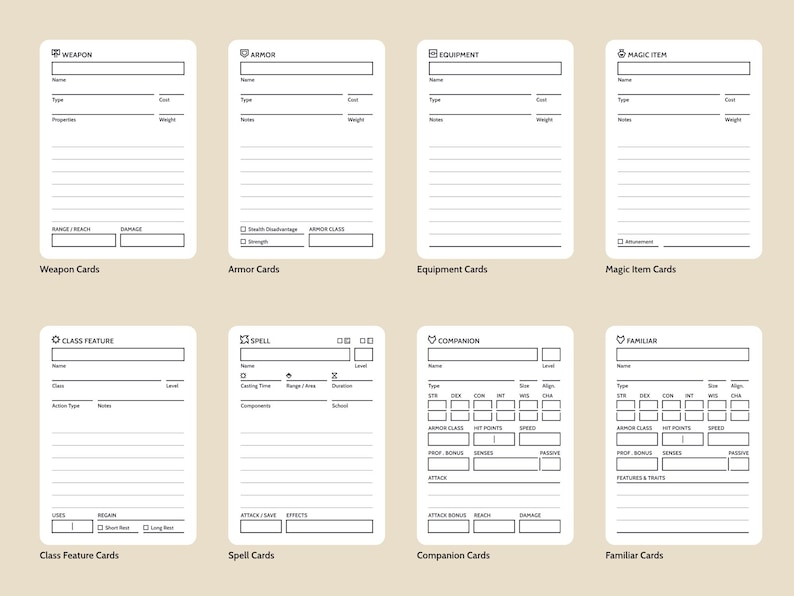 D&D 5e Character Sheet + Game Cards. Designed for Beginners and New ...