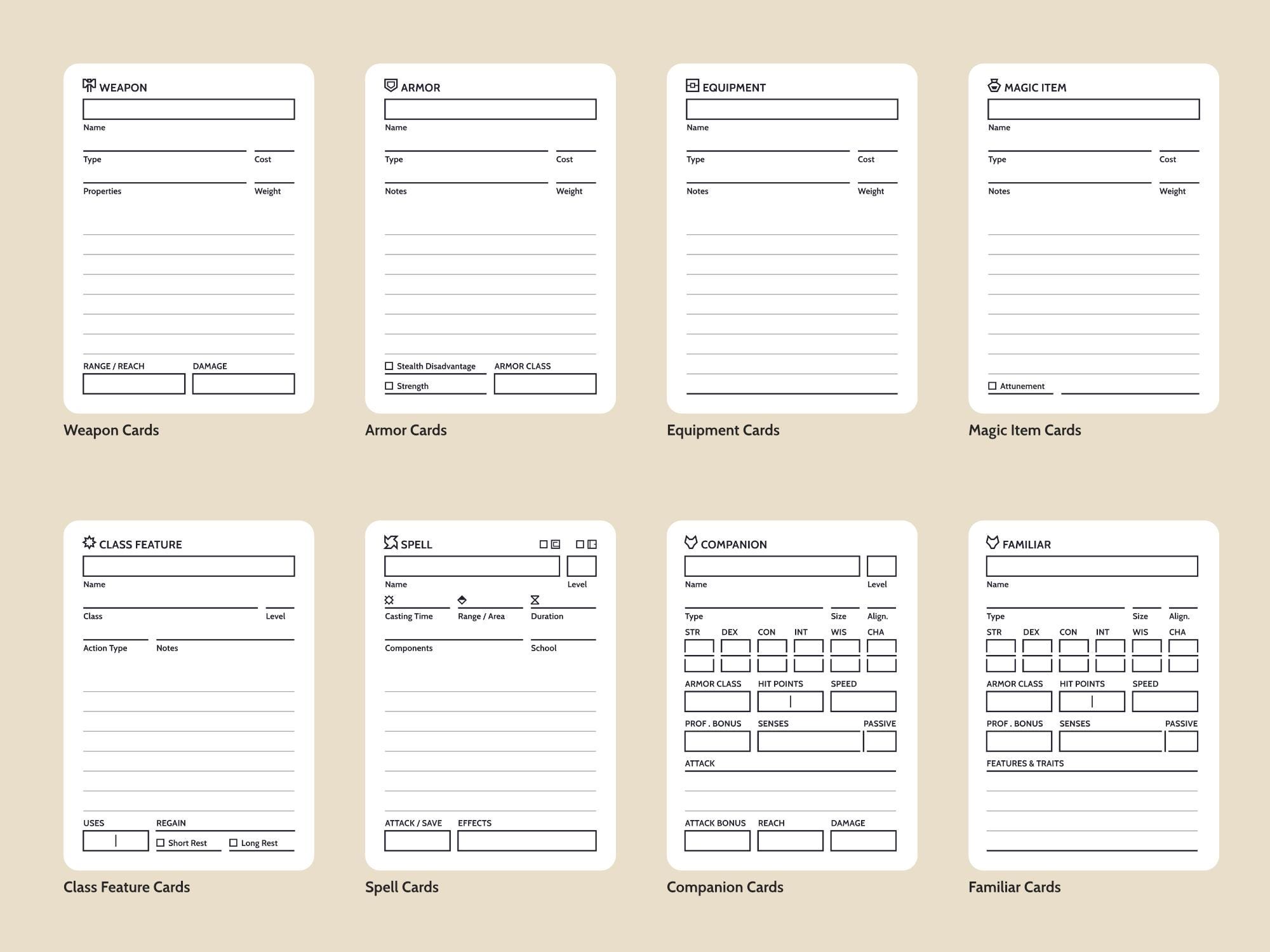 D&D 5e Character Sheet + Game Cards. Designed for Beginners and New ...