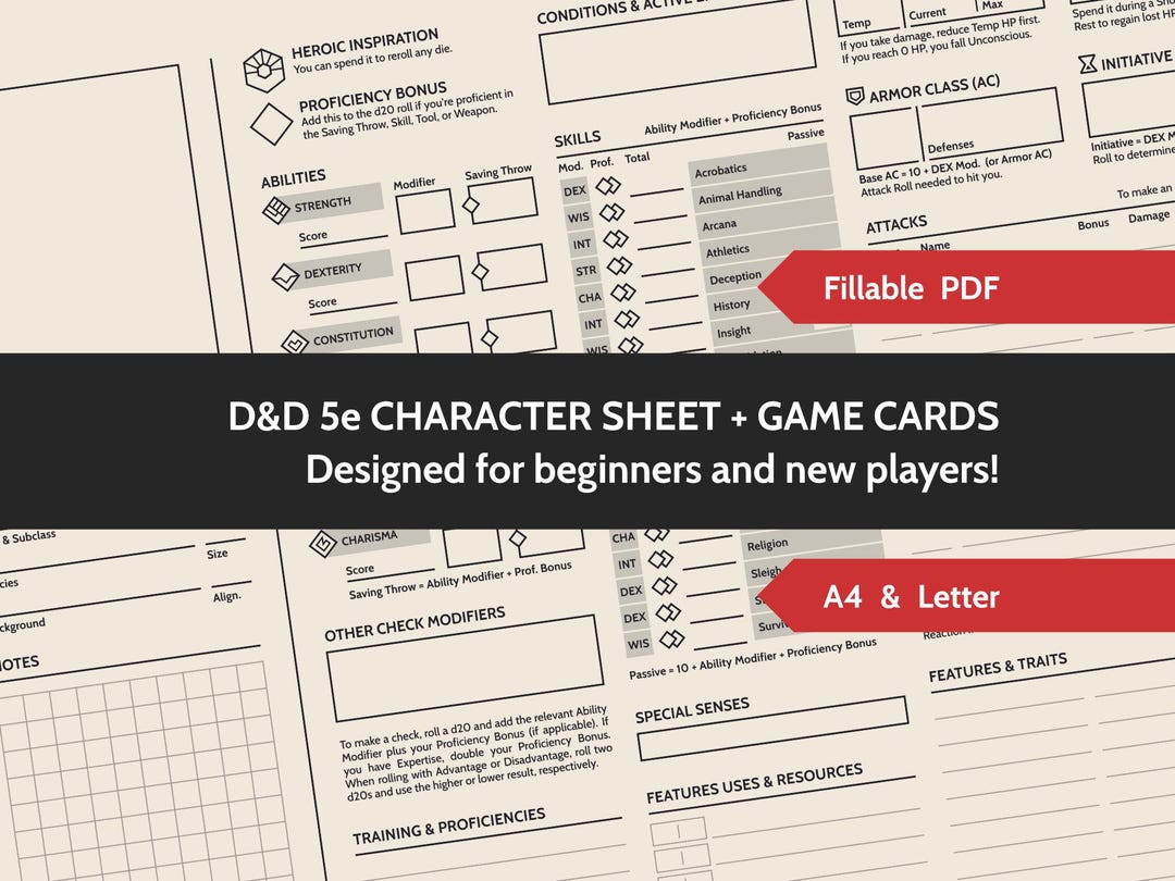 D&D 5e Character Sheet Game Cards. Designed for Beginners and New ...