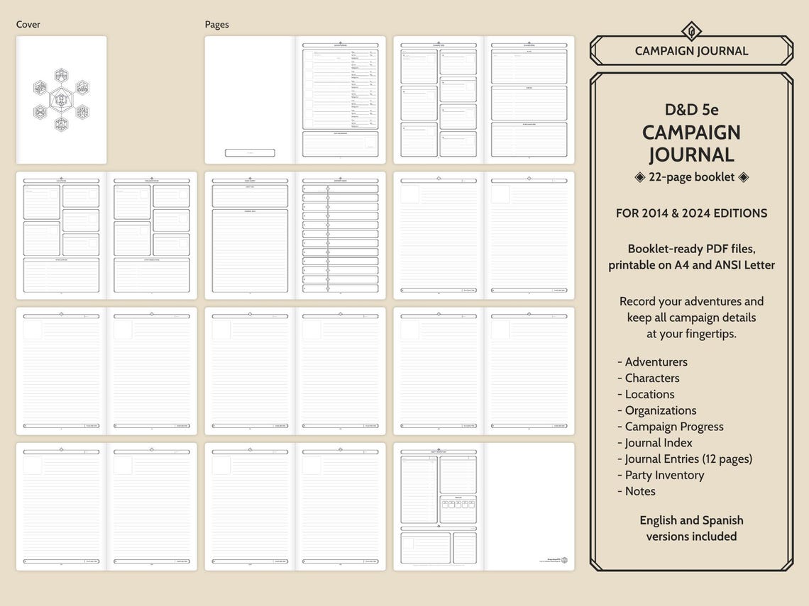 D&D 5e Campaign Journal + Party Sheet (A5 and Half Letter Booklets, PDF ...