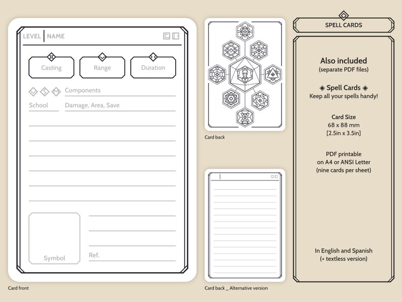 D&D 5e Character Spellbook Spell Cards A5 and Half Letter Booklets, PDF ...