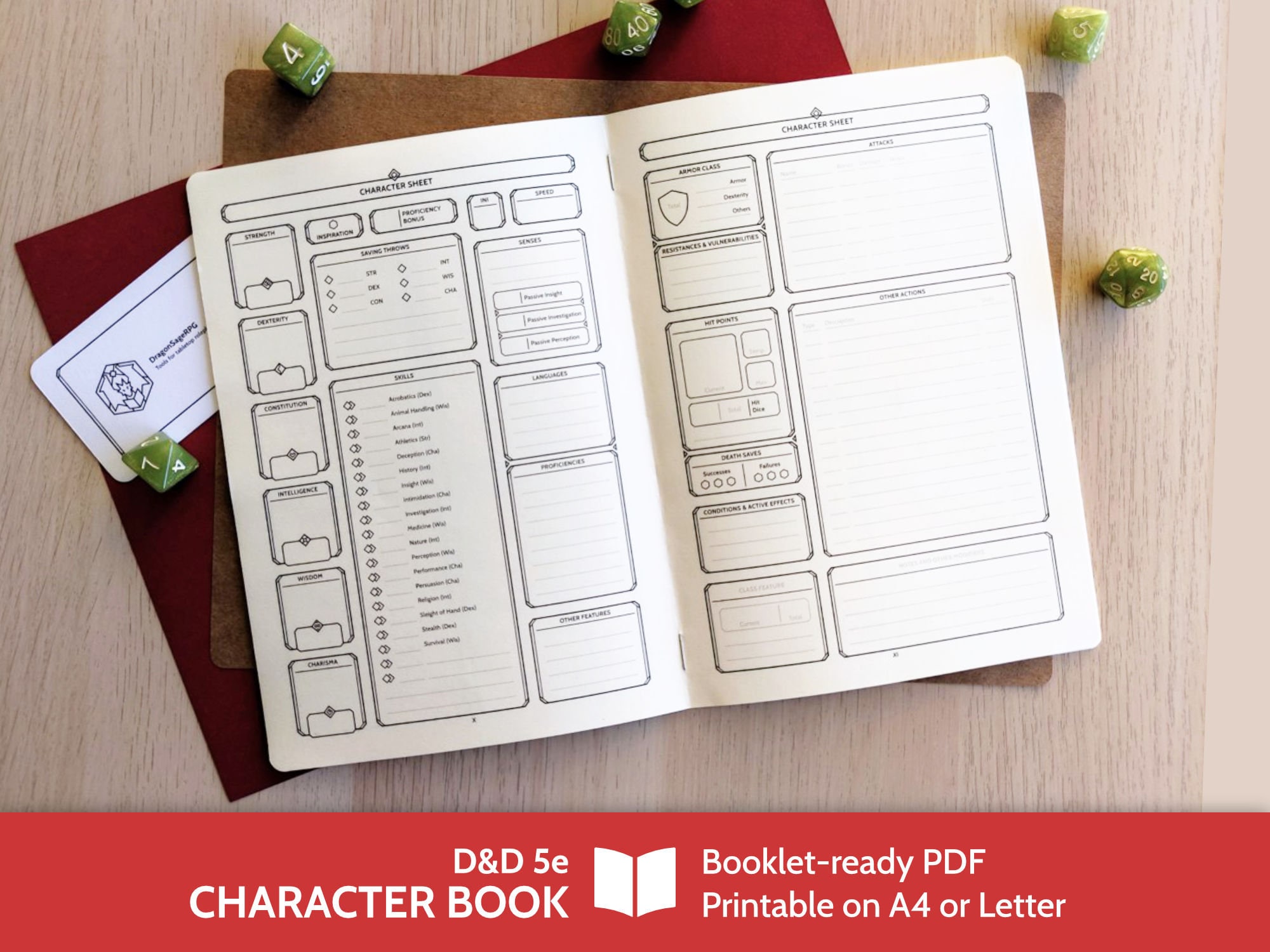 D&D 5e Character Book Character Sheet A5 and Half Letter Booklets, PDF ...