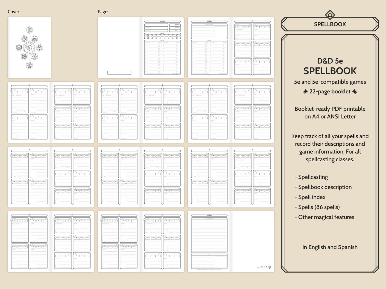 D&D 5e Character Spellbook Spell Cards A5 and Half Letter Booklets, PDF ...