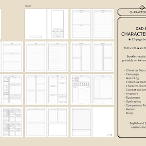 D&D 5e Character Book + Character Sheet (A5 and Half Letter Booklets ...