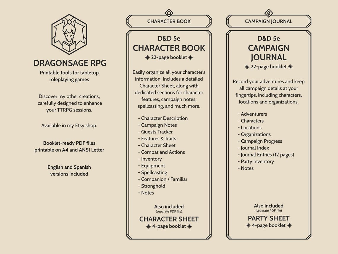 D&D 5e Character Spellbook + Spell Cards (A5 and Half Letter Booklets ...