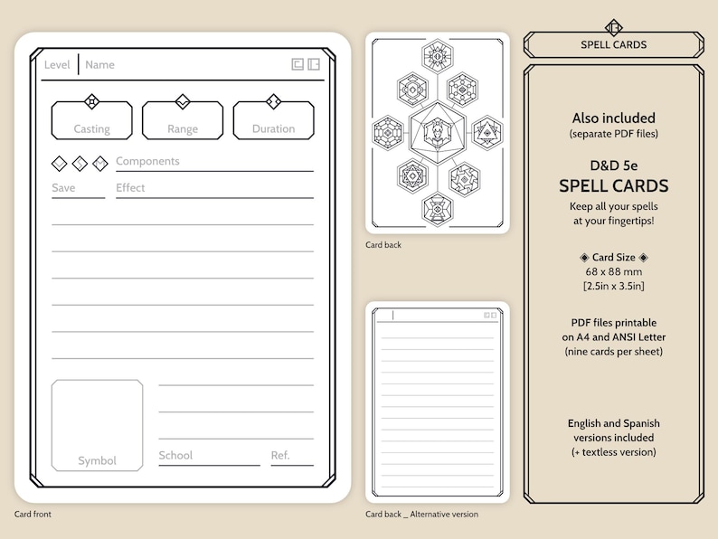 D&D 5e Character Spellbook + Spell Cards (A5 and Half Letter Booklets ...