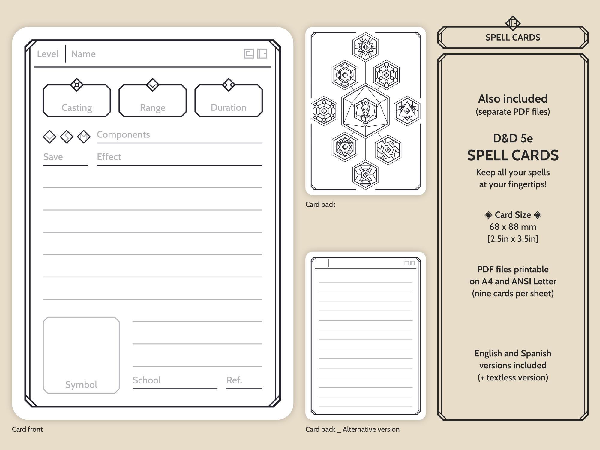 D&D 5e Character Spellbook + Spell Cards (A5 and Half Letter Booklets ...