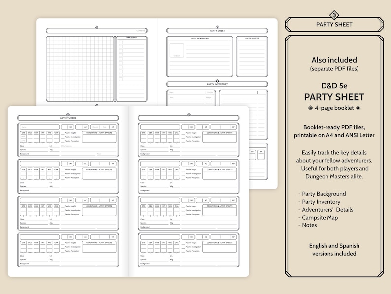 D&D 5e Campaign Journal + Party Sheet (A5 and Half Letter Booklets, PDF ...