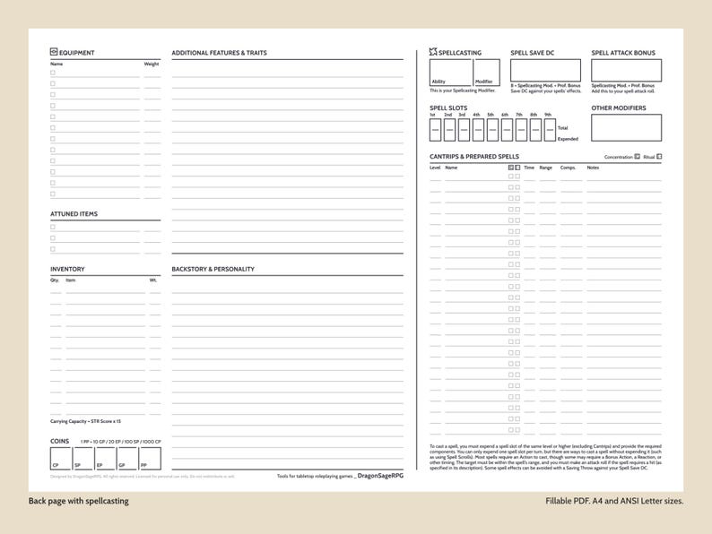 D&D 5e Character Sheet + Game Cards. Designed for Beginners and New ...