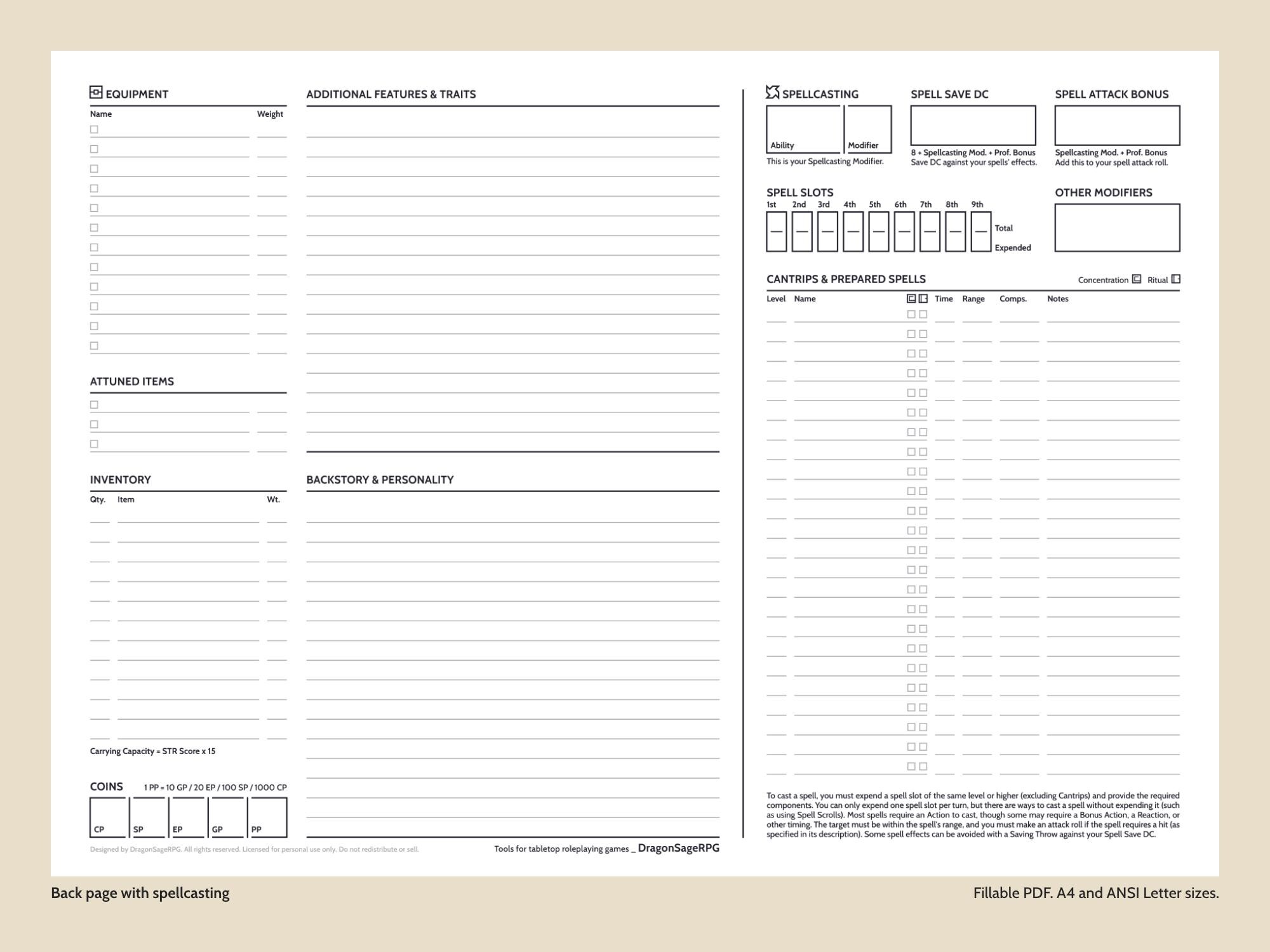 D&D 5e Character Sheet + Game Cards. Designed for Beginners and New ...