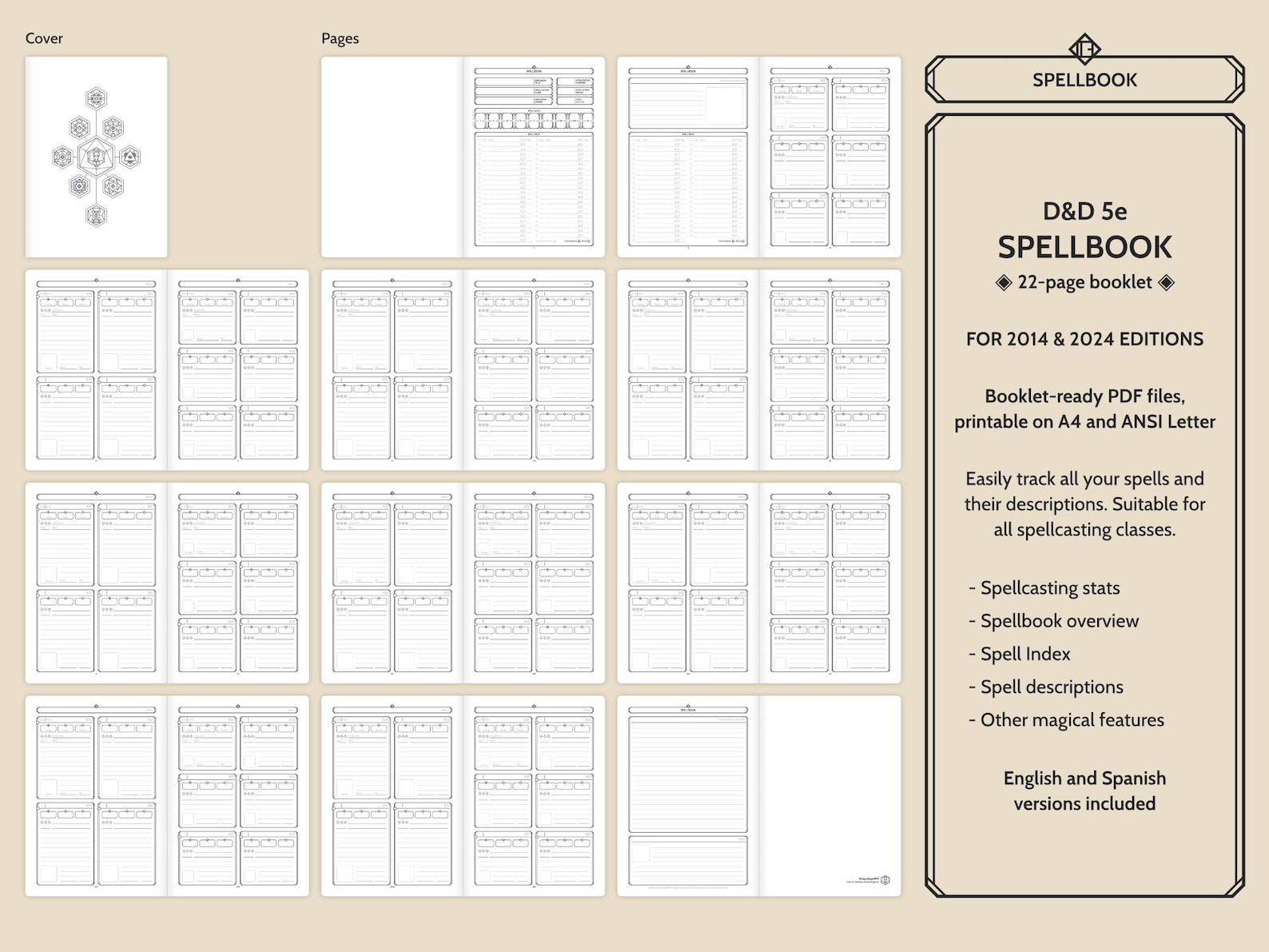 D&D 5e Character Spellbook + Spell Cards (A5 and Half Letter Booklets ...