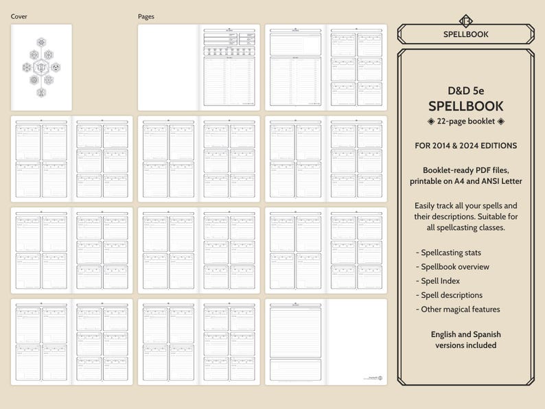 D&D 5e Character Spellbook + Spell Cards (A5 and Half Letter Booklets ...