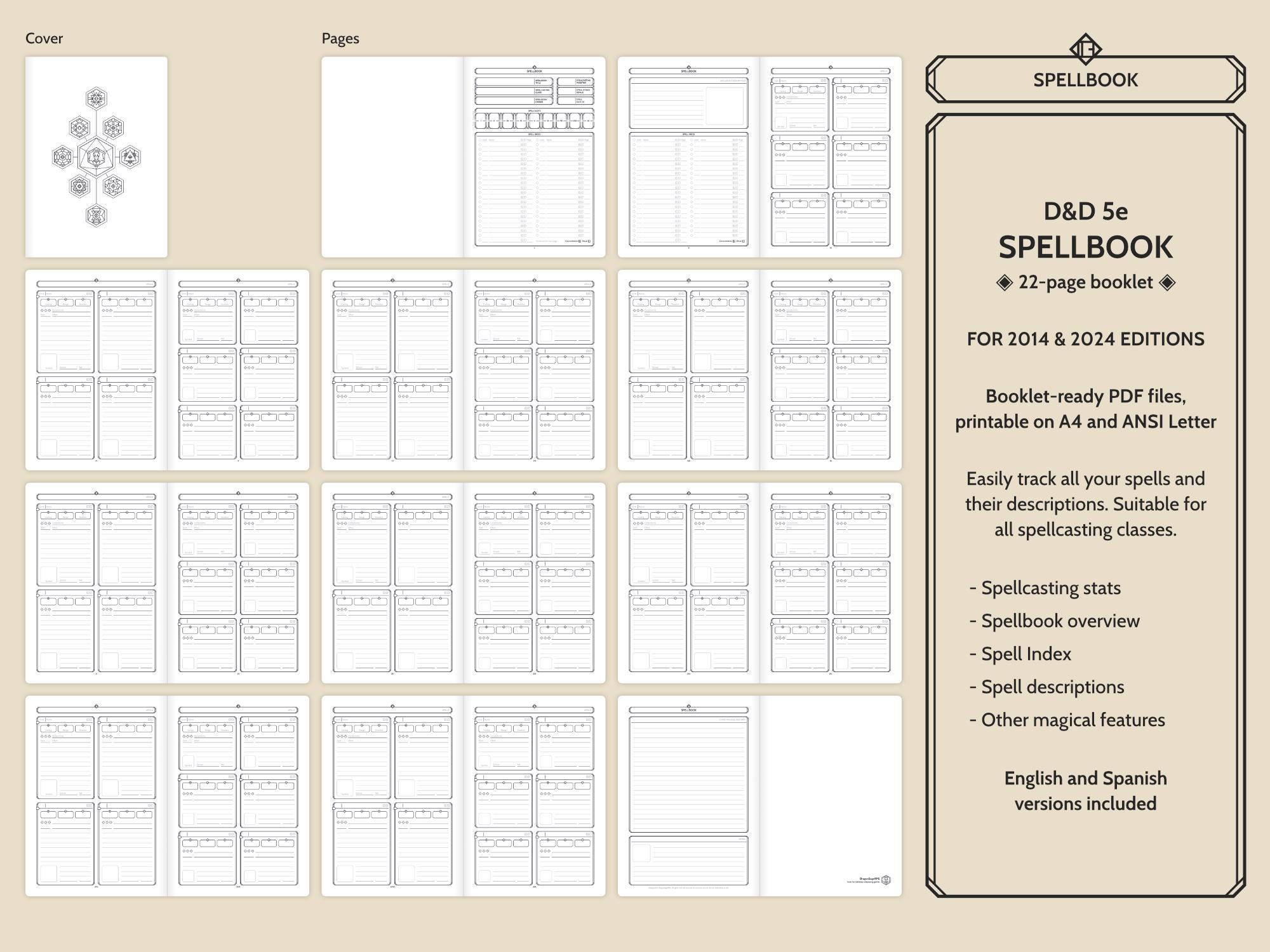 D&D 5e Character Spellbook + Spell Cards (A5 and Half Letter Booklets ...
