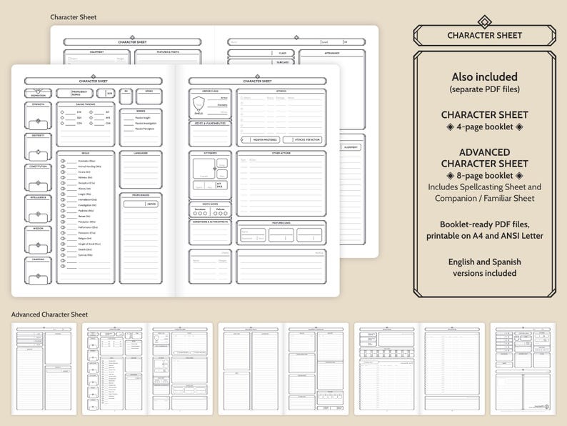 D&D 5e Character Book + Character Sheet (A5 and Half Letter Booklets ...