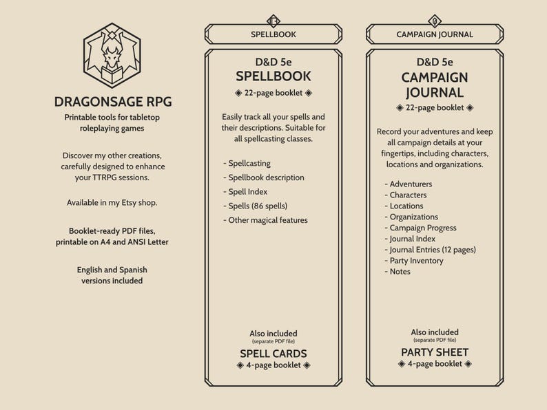 Libro de personajes de D&D 5e + Hoja de personaje (cuadernillos en ...