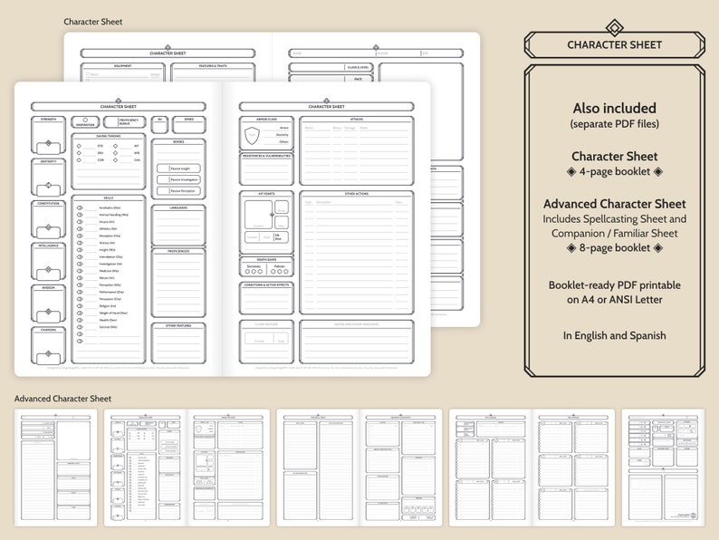 D&D 5e Character Book Character Sheet A5 and Half Letter Booklets, PDF ...