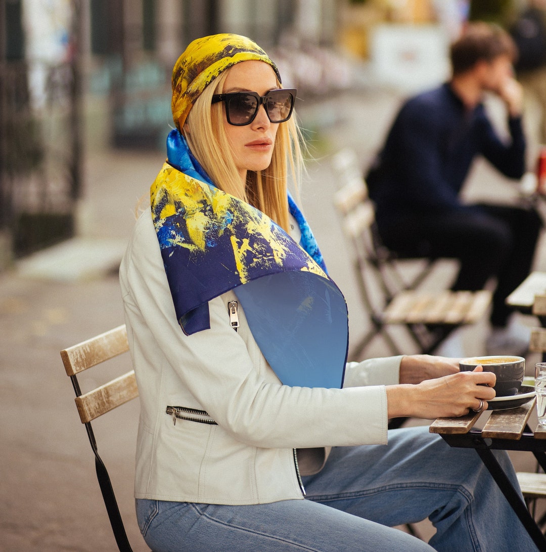 Silk Scarf Ukrainian Flag Yellow-blue Accessory Present for Her Vintage ...