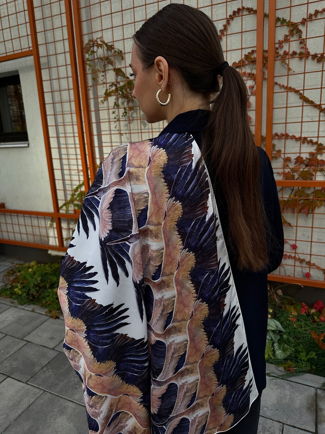 Silk Shawl With Storks Handmade Print Gift for Her Mother's Day ...