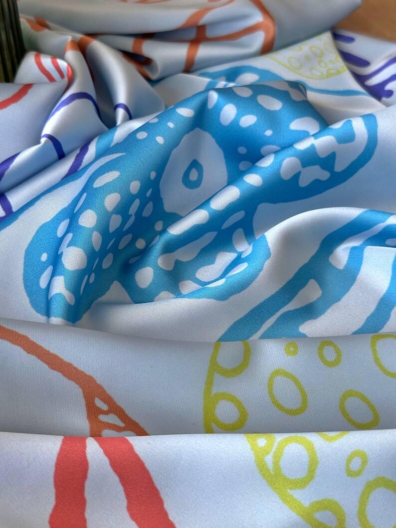 Colorful Symbols Silk Scarf – Lightweight Art Shawl – Unique Gift for ...