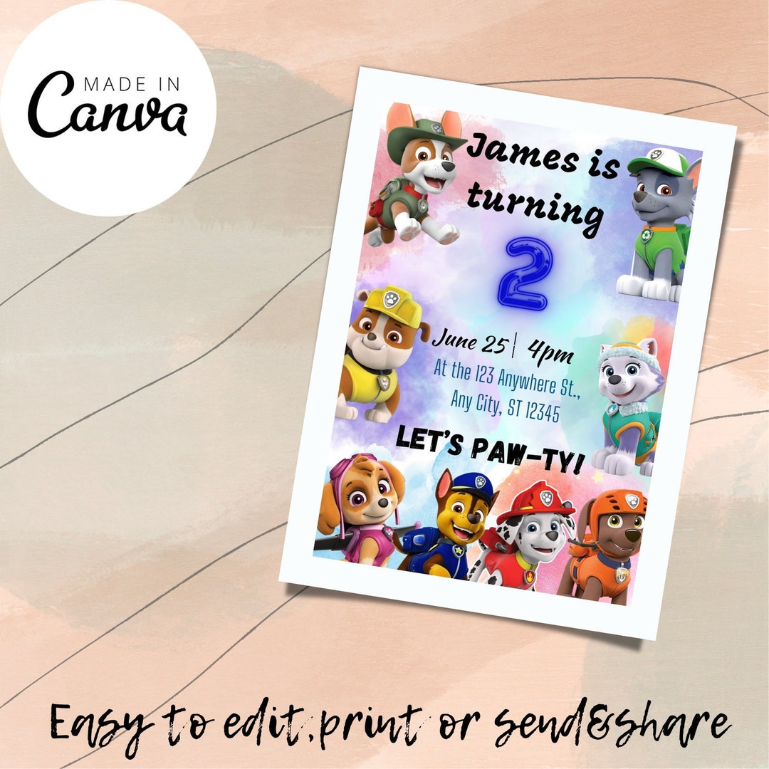 Paw-ty Time Birthday Invitation Paw Birthday Party Puppy - Etsy