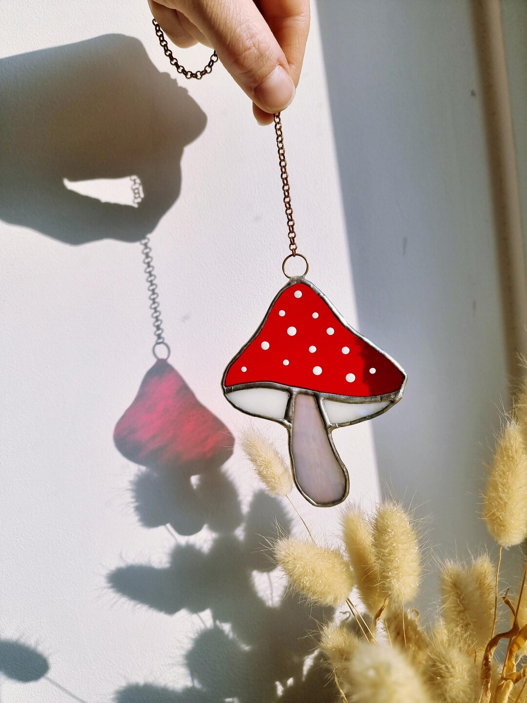Stained Glass Mushroom Toadstool – Red Cap With Iridescent Stem ...