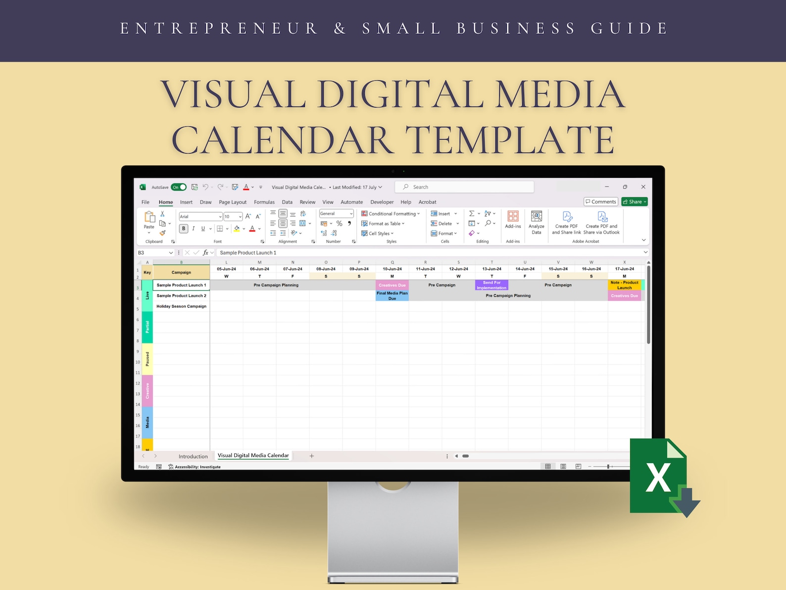 Visual Digital Media Calendar Template | Social Media Planner ...