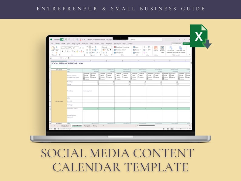 Monthly Social Media Content Calendar | Social Media Excel Marketing ...