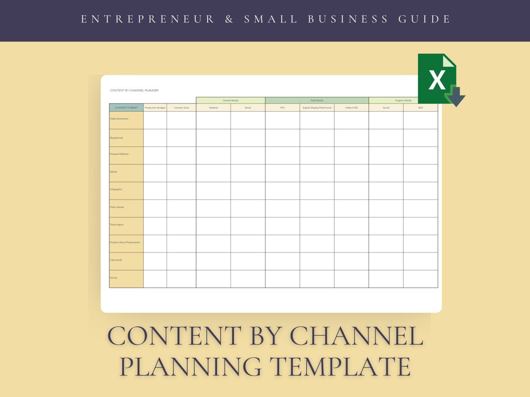Content by Channel Planning Template | Marketing Planner | Small ...