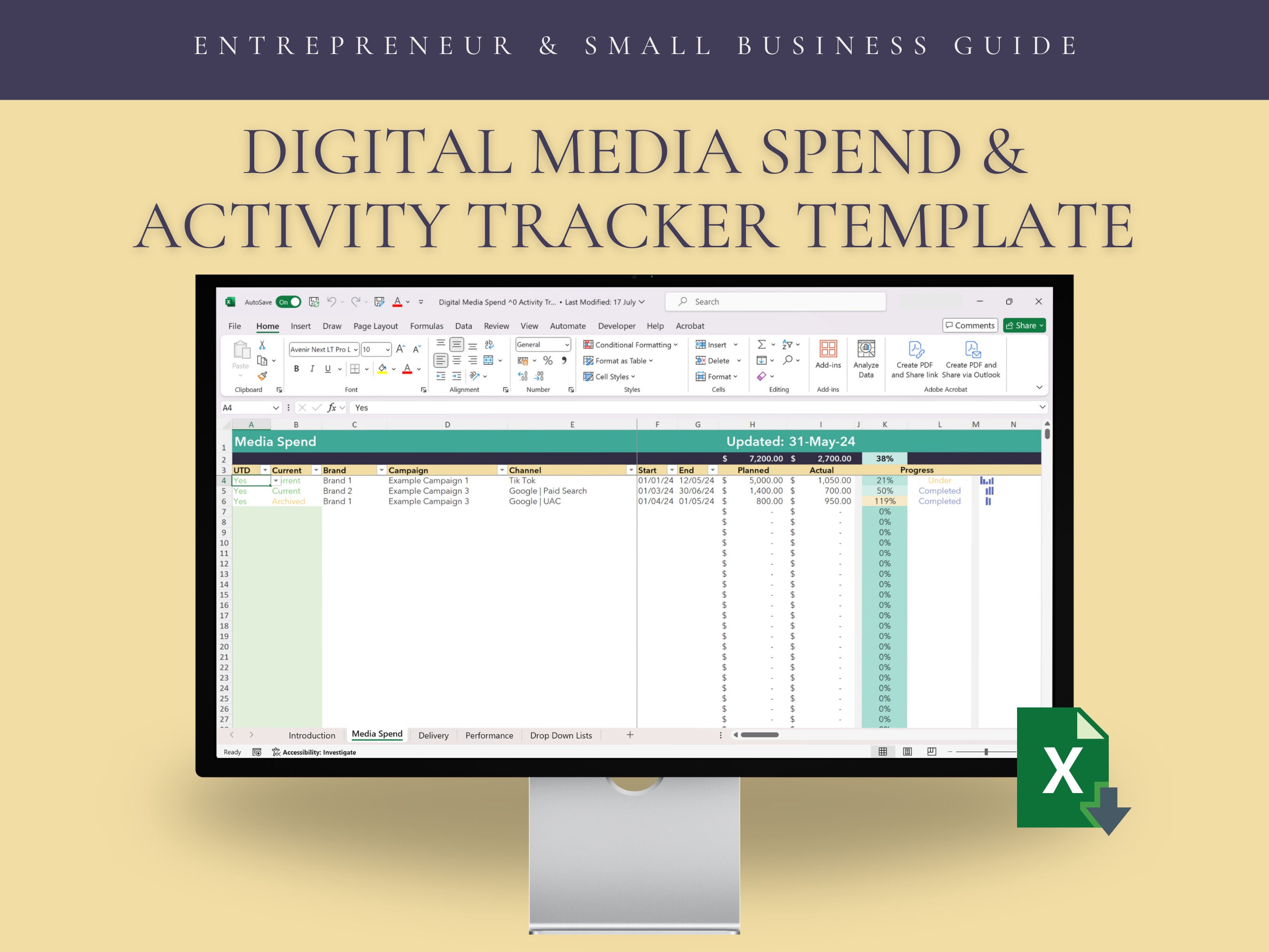 Digital Media Spend & Activity Tracker Template | Media Spend Tracker ...