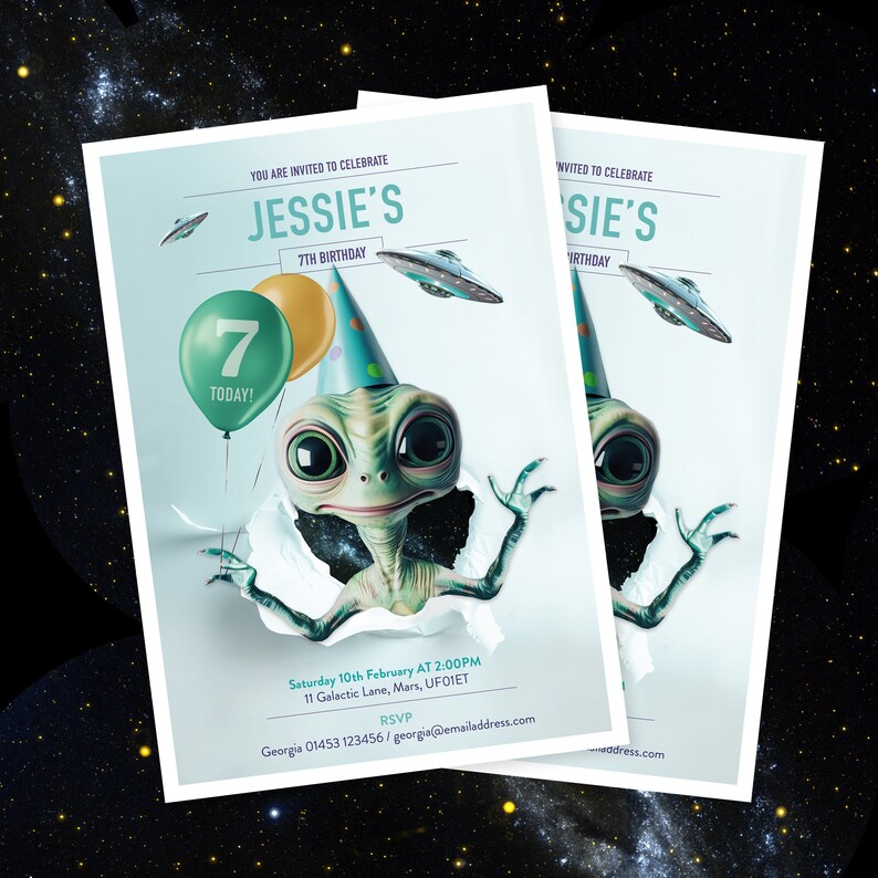 Custom Alien Birthday Invitation: Space Party Invite (PDF) - Etsy