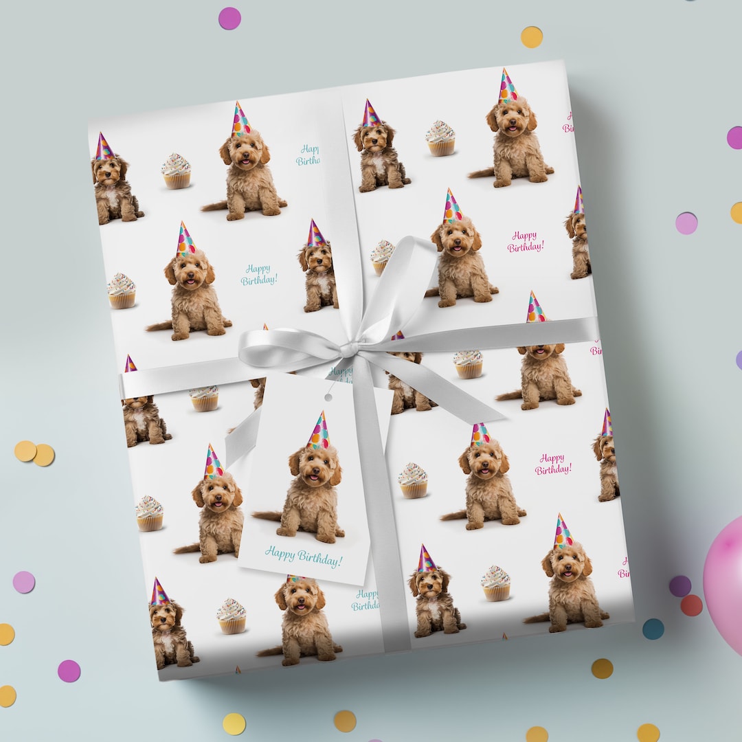 Cockapoo Birthday Wrapping Paper and Gift Tag Set, Cockapoo Gifts ...