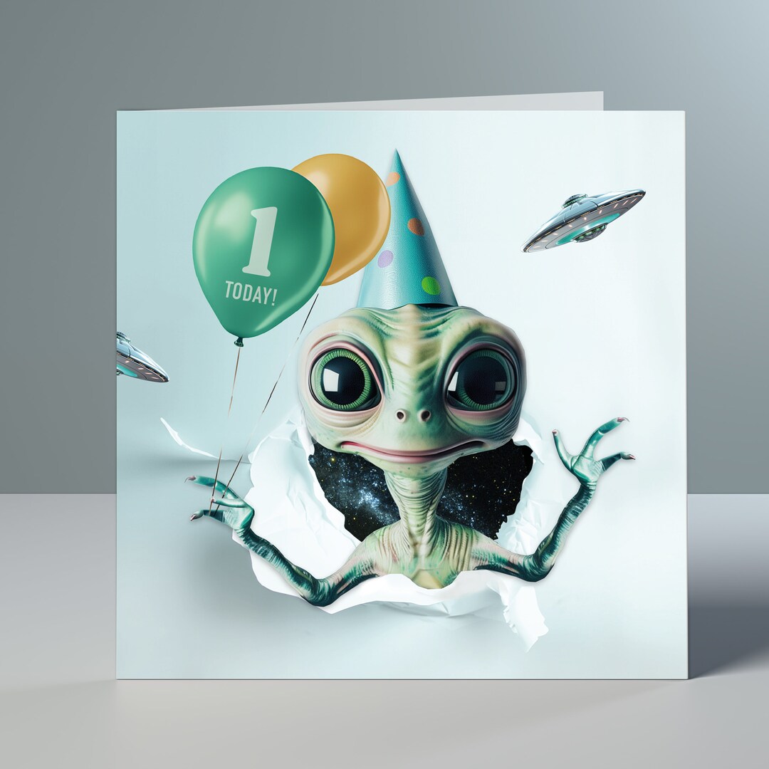Alien Birthday Card, Cute Birthday Card, Space Birthday Card, Monster ...
