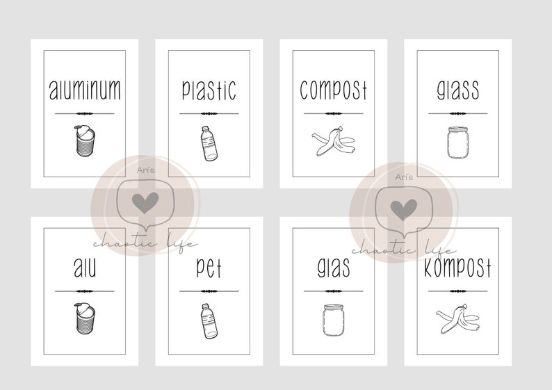 Labels for Recycle Bins Separating Waste Digital Files ENGLISH - Etsy