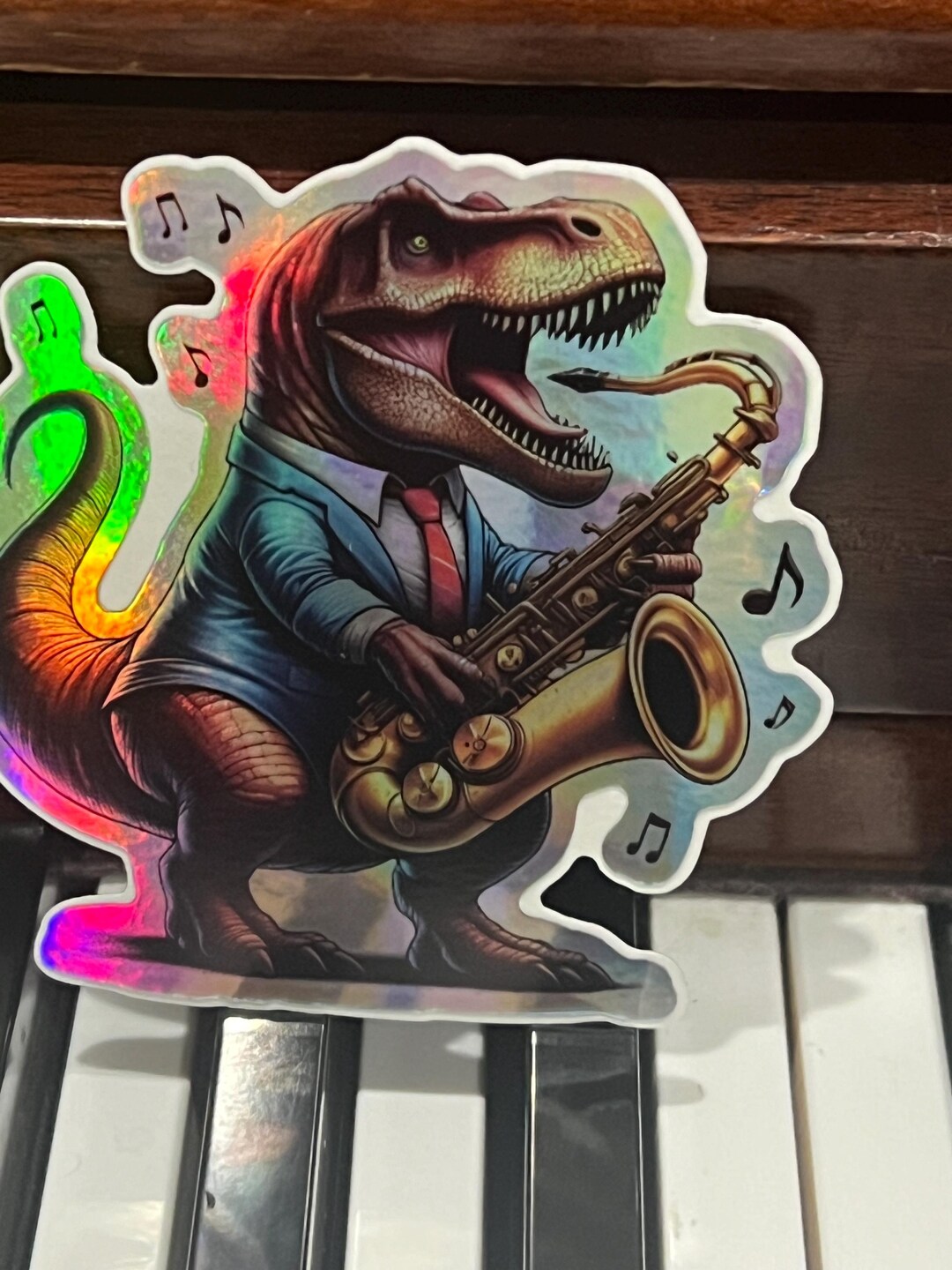 Saxaphone Holographic Dino Tie 3” Sticker - Etsy