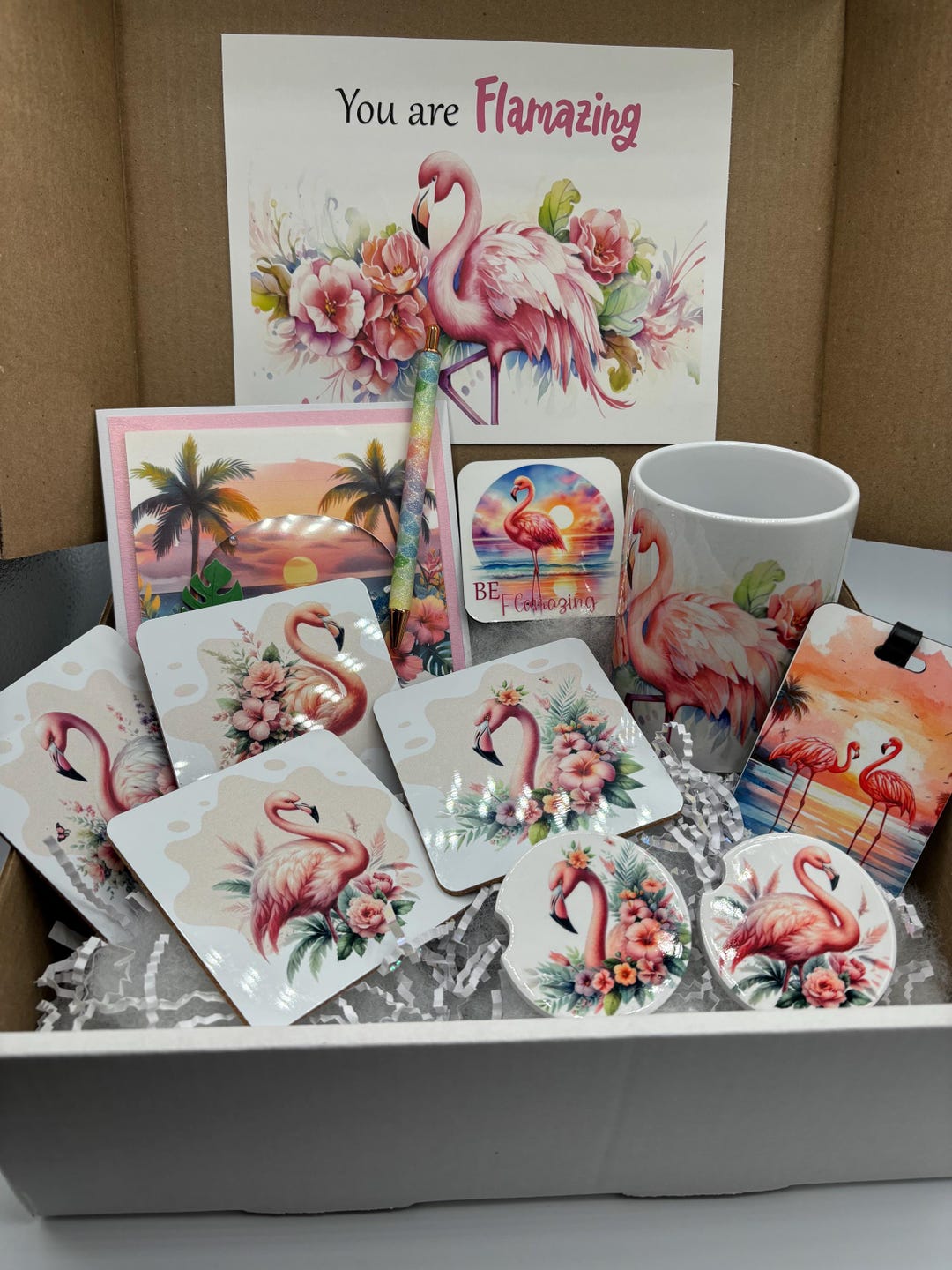 Flamingo Gift Box. (choose Your Sentiment/occasion Sticker and Option ...