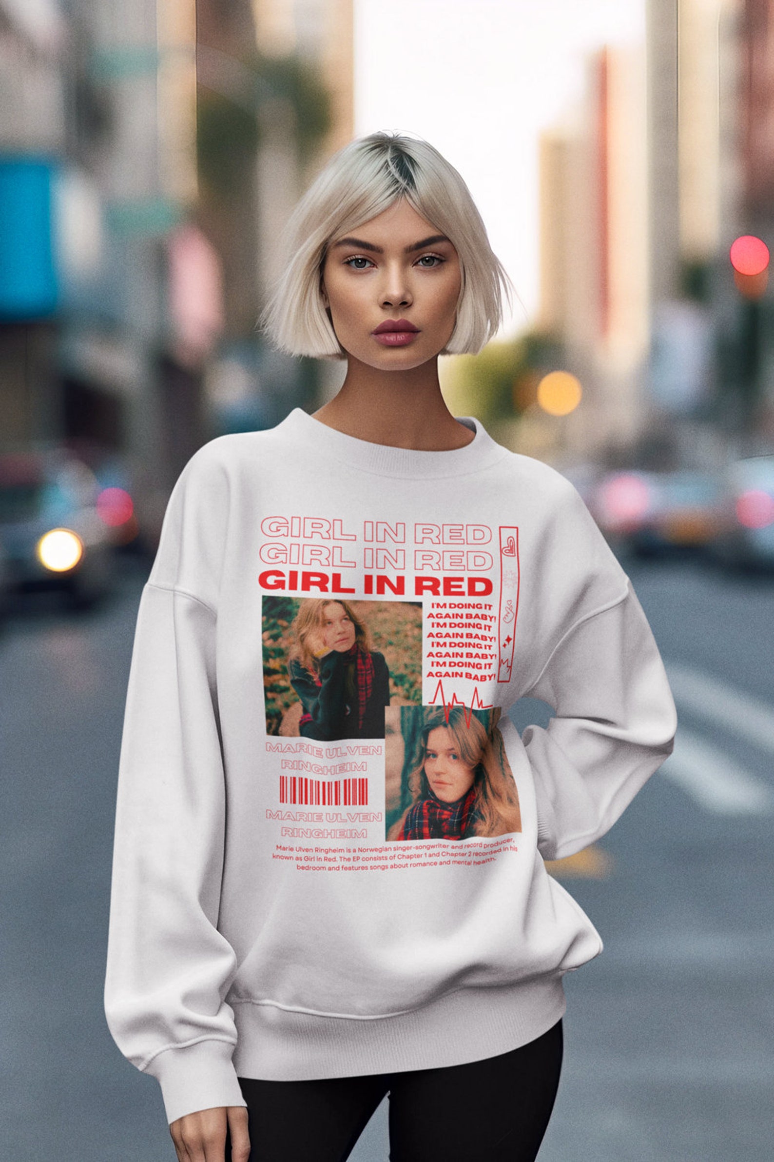 Vintage Girl in Red Singer Sweatshirt, Retro Music Tee, Indie Pop Fan ...