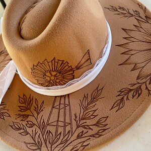 Windmill and Sunflowers Burnt Wide Brimmed Hat - Etsy