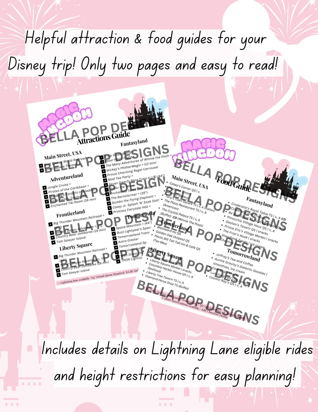 Printable Magic Kingdom Food & Attractions Guide - Etsy
