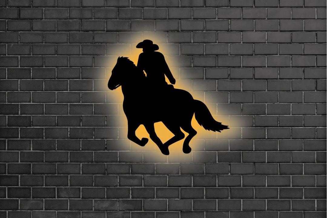 Cowboy Led Sign Lighted Wall Decor Led Light Frame Modern Wall Light 3D ...