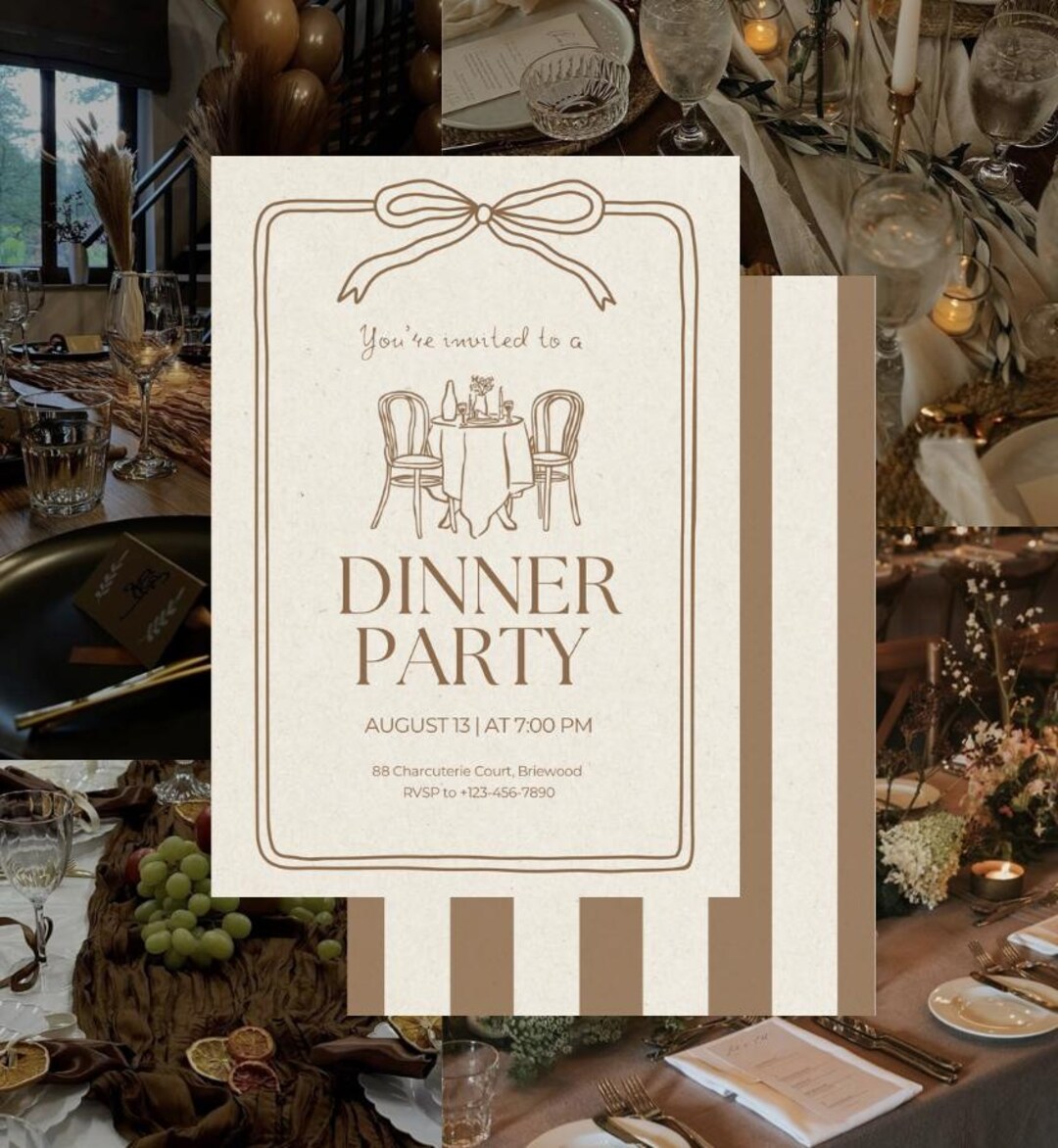 Elegant Dinner Party Invitation Template: Brown Beige Stripes (digital ...