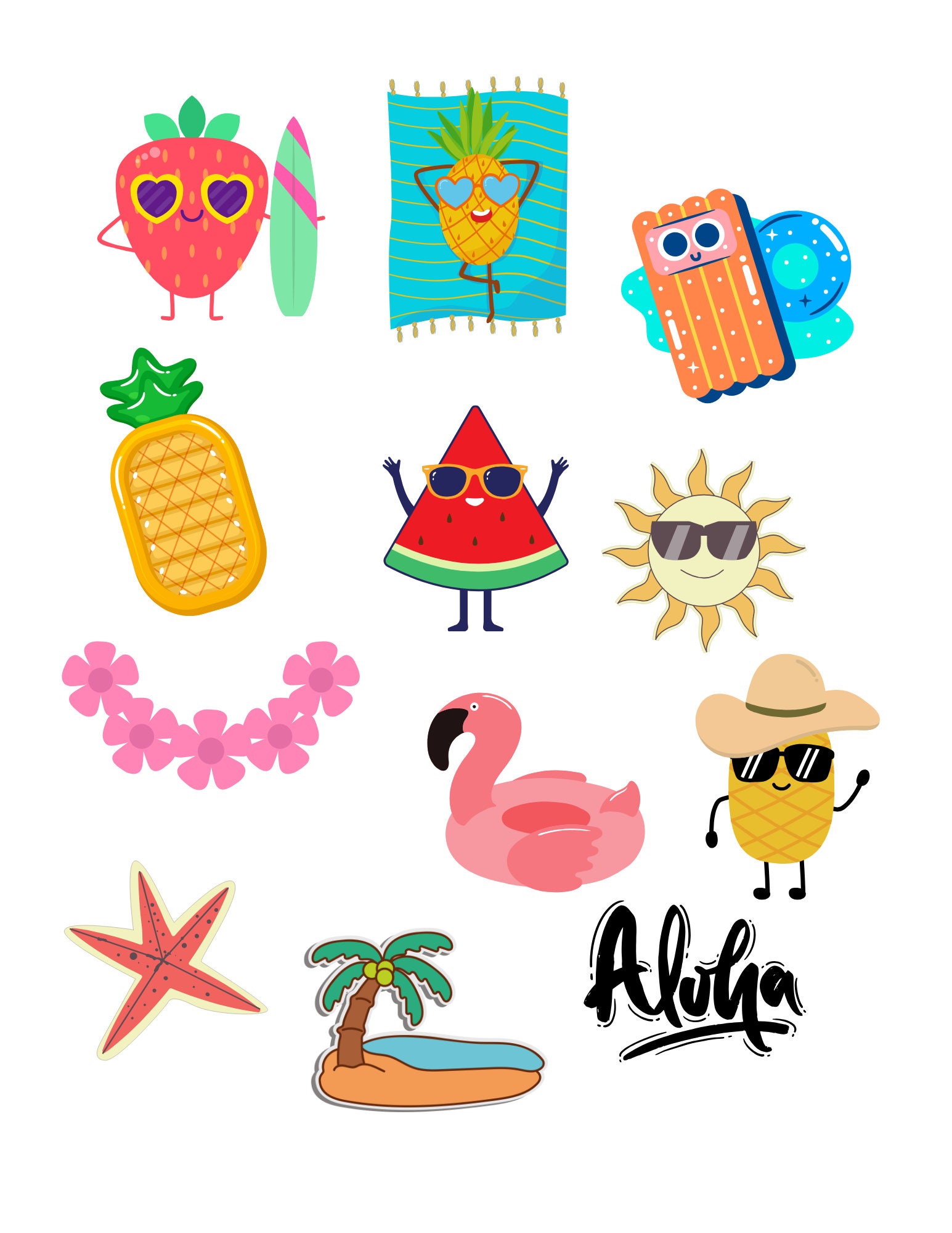Summer Sticker Set of 36 Cute Summer Vibe Summer Stickers Png File ...
