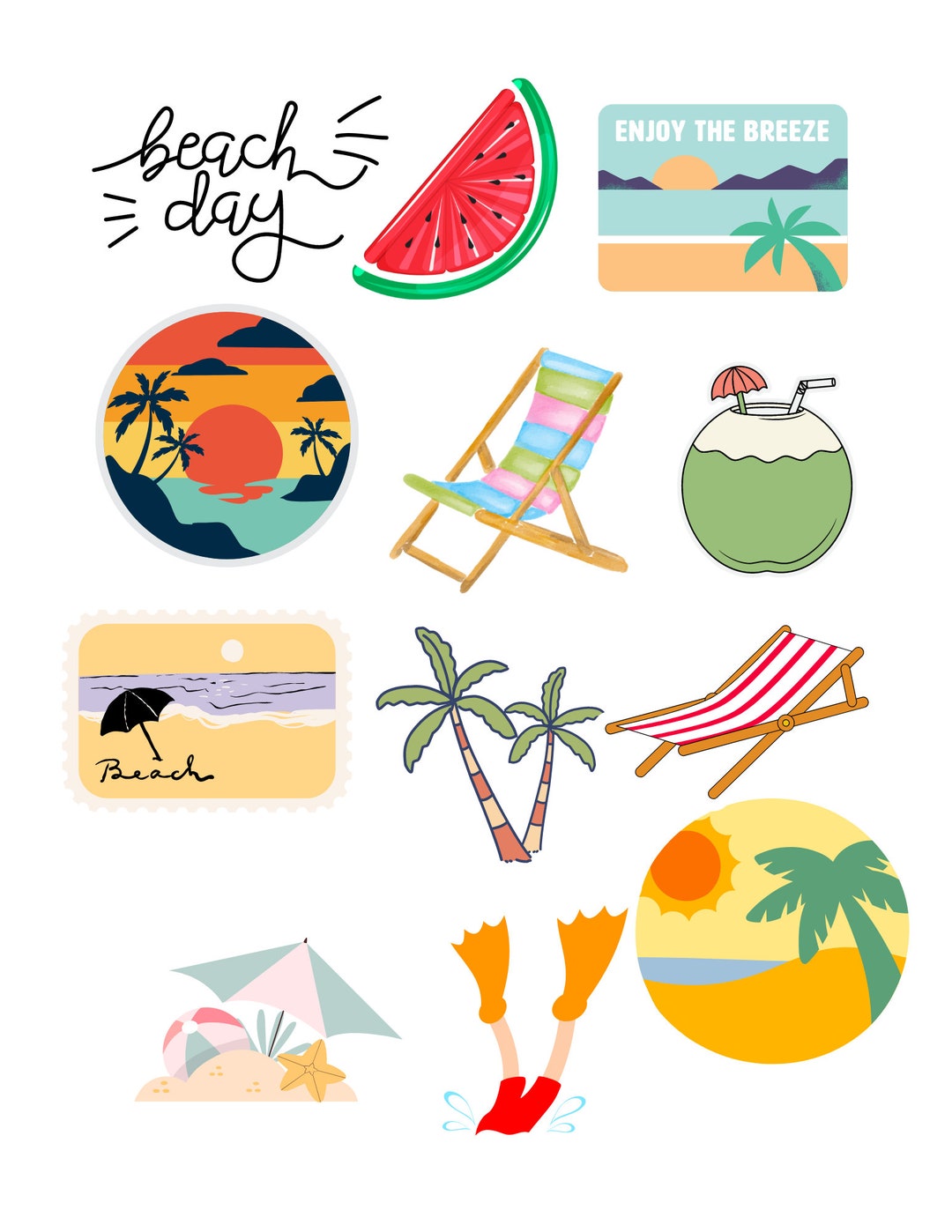Summer Sticker Set of 36 Cute Summer Vibe Summer Stickers Png File ...