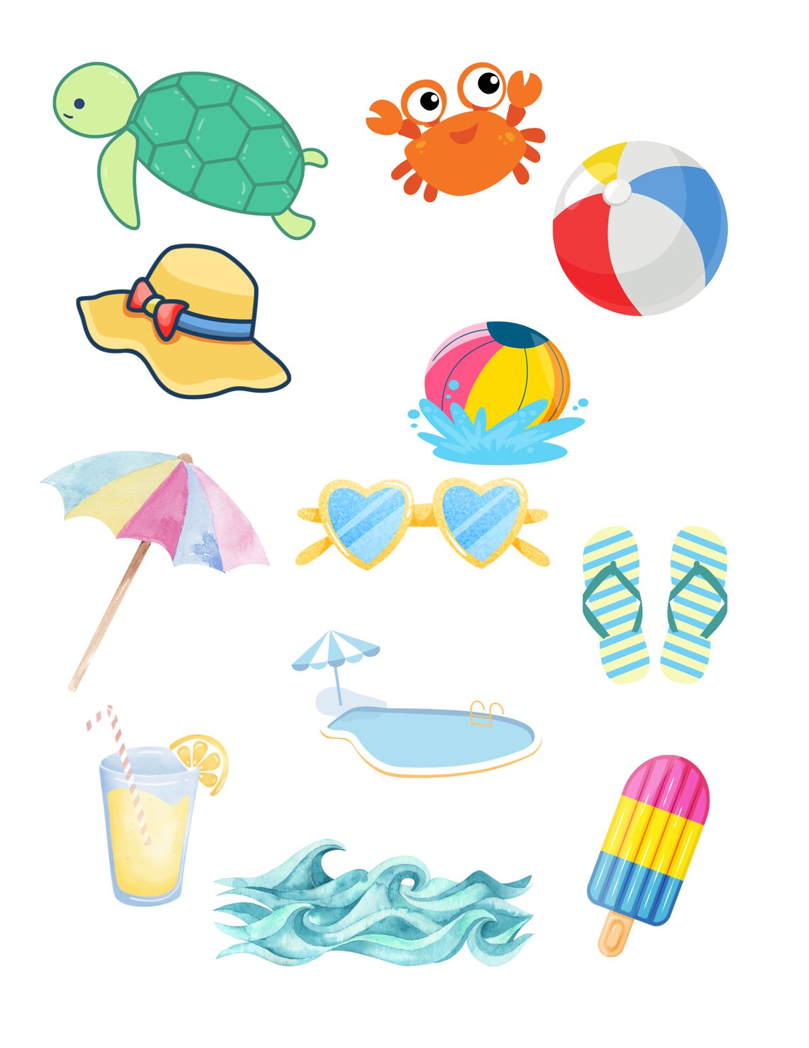 Summer Sticker Set of 36 Cute Summer Vibe Summer Stickers Png File ...