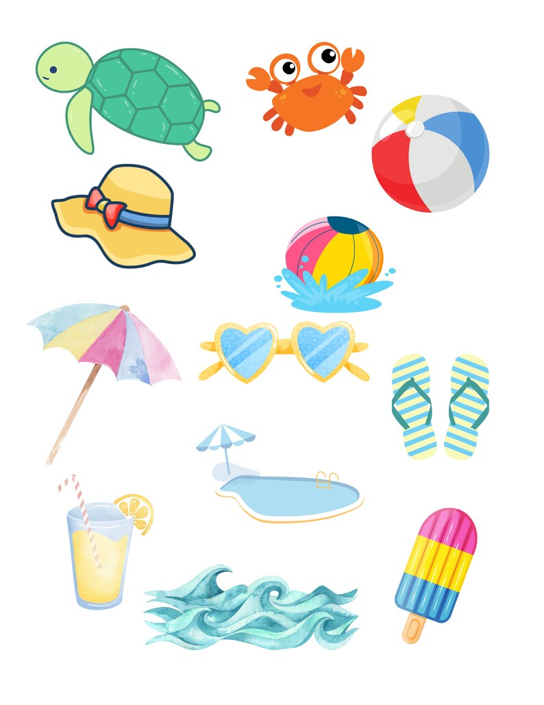 Summer Sticker Set of 36 Cute Summer Vibe Summer Stickers Png File ...