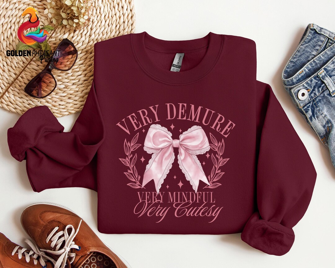 Very Demure Very Mindful Shirt, Pink Coquette Bow Shirt, Soft Girl ...
