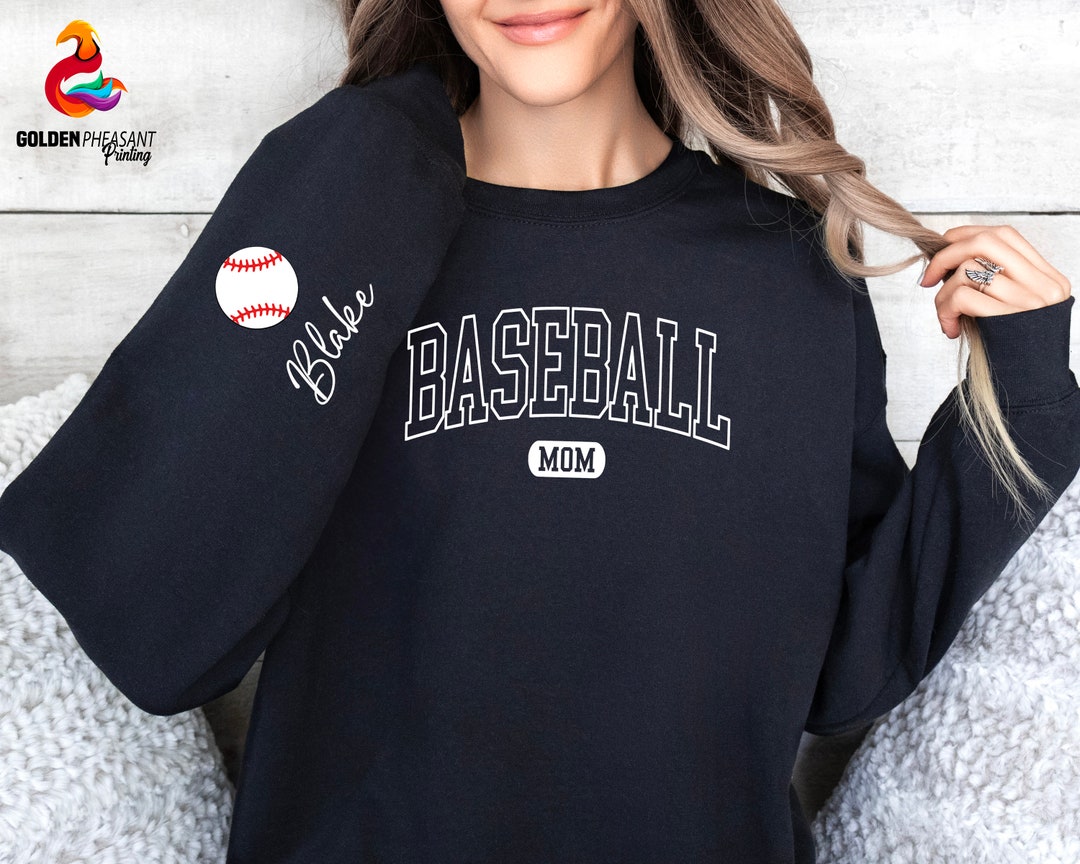 Custom Baseball Mom Crewneck With Name on A Sleeve Sweatshirt ...