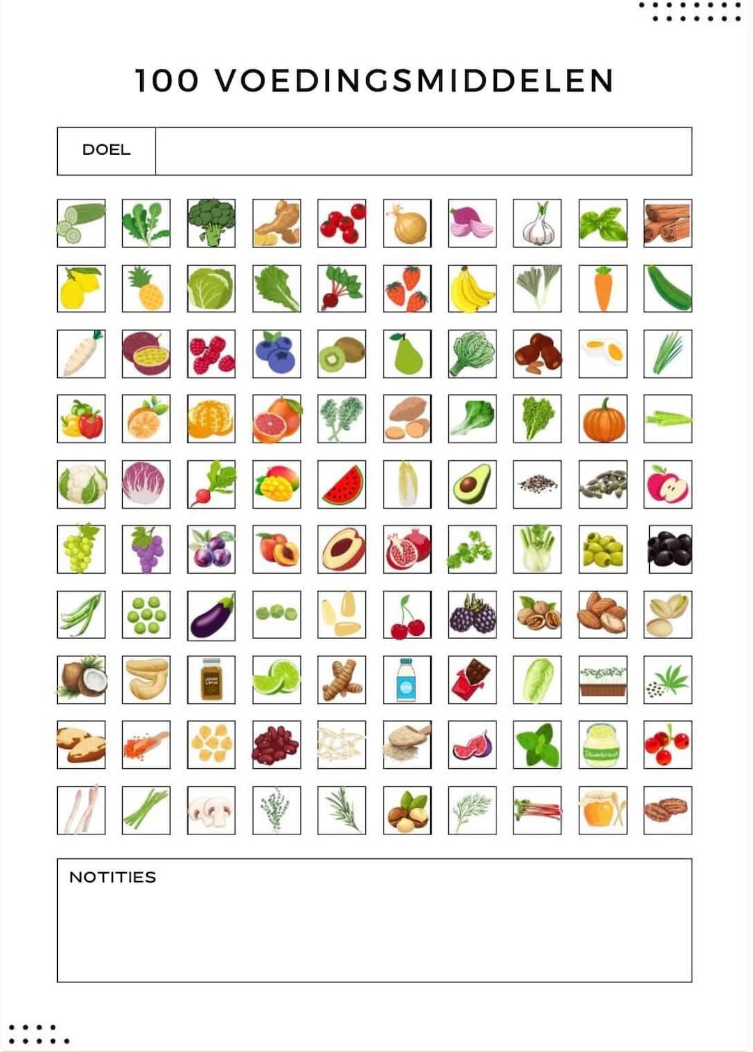 100 Foods List - Etsy