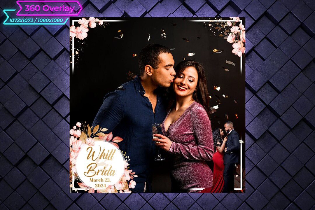 Pink Elegant 360 Photo Booth Overlay. Wedding 360 Booth Template. Gold ...