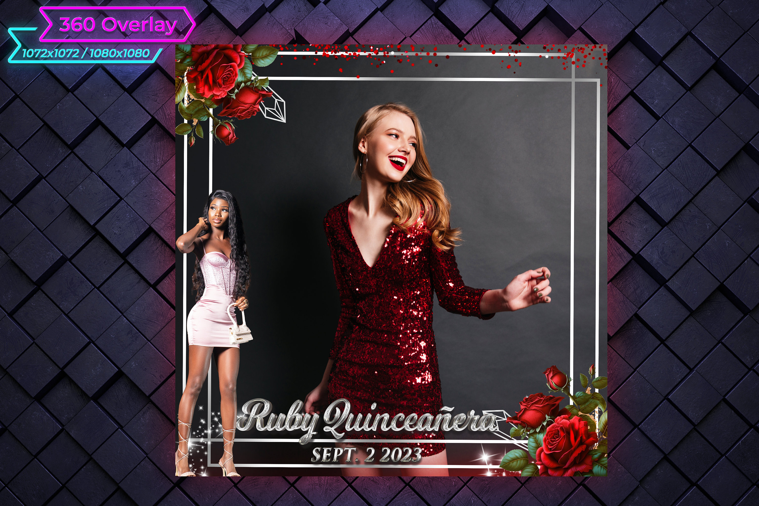 Red Elegant 360 Photo Booth Overlay. Birthday 360 Booth Template. 360 ...