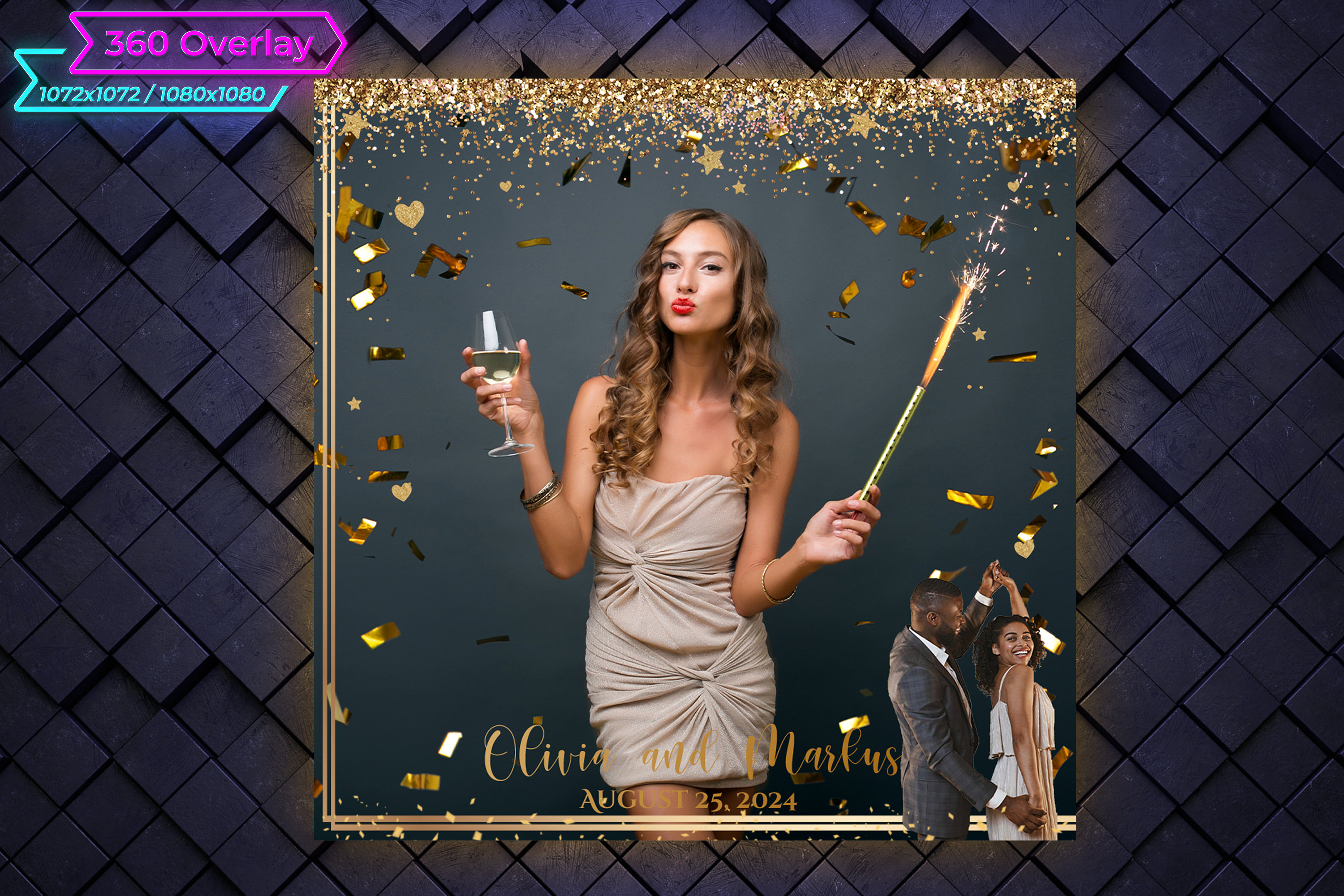 Golden Sparkle Elegant 360 Photo Booth Overlay. Wedding 360 Booth ...